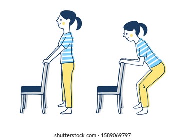 Bending Stretching Exercises Using Chairs Stock Illustration 1589069800