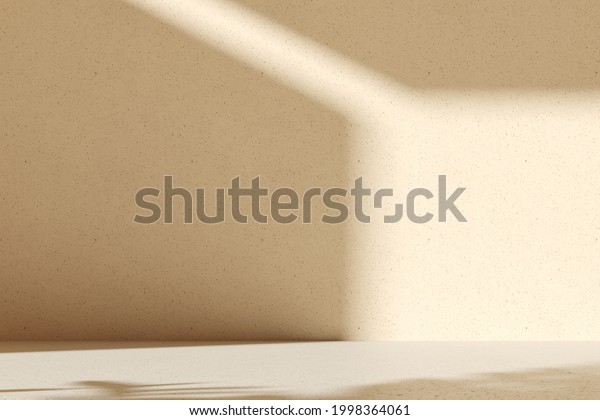Biege background with shadow on the wall. Showcase, empty space for ad ...