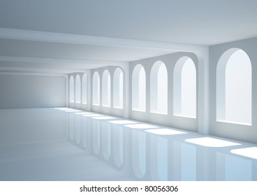 Big Empty Hall Columns Arched Windows: ภาพประกอบสต็อก 80056306 ...