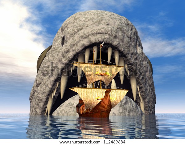Big Fish Sailing Ship Computer Generated Stock Illustration 112469684 ...