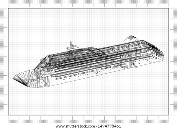 Big Ship Blueprint 3d Rendering Stock Illustration 1494798461