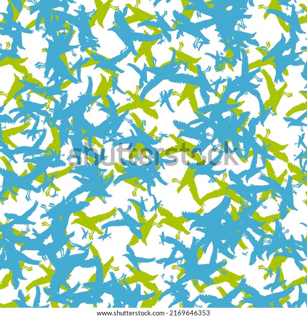 Birds Silhouette Random Pattern Design Blue Stock Illustration ...