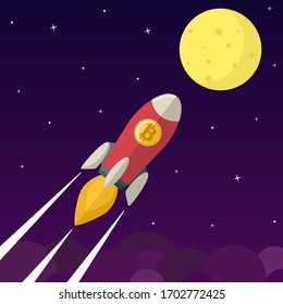 Bitcoin Icon Rocket Ship Flat Style Stock Illustration 1702772428