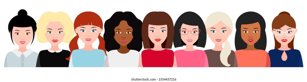 Variety Vector Illustrated Female Character Faces: เวกเตอร์สต็อก (ปลอด ...