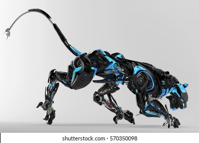 Black Blue Elements Robot Panther 3d Stock Illustration 570350098