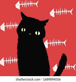 Black Cat Fish Bone Stock Illustration 1689894556 | Shutterstock