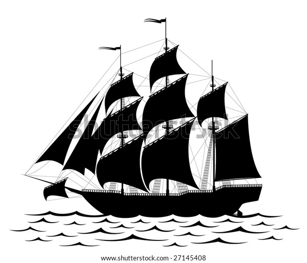 Black Old Ship Waves Isolated On Stock Illustration 27145408