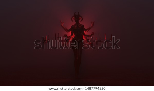 Black Seductive Multiarmed Devil Woman Upside Stock Illustration 1487794520