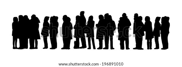 Black Silhouettes Long Queue People Standing: стоковая иллюстрация ...