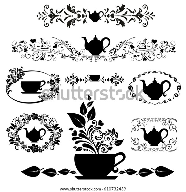 Black Tea Collection Design Elements Isolated Stock Illustration ...