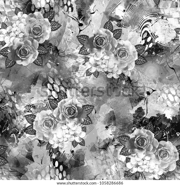 Black White Flower Pattern Stock Illustration 1058286686