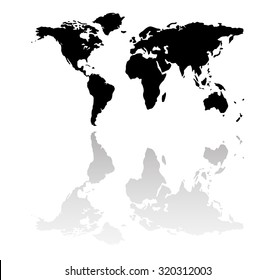 Black World Map Mirror Reflection Silhouette: เวกเตอร์สต็อก (ปลอดค่า ...