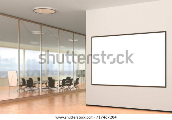 Blank horizontal poster on the wall in modern office. 3d illustration