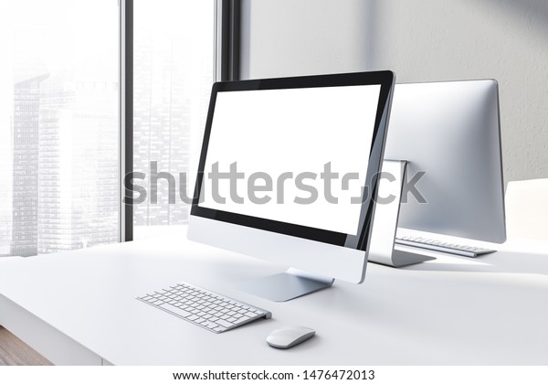 Blank Mock Computer Screen Standing On Stock Illustration 1476472013 ...