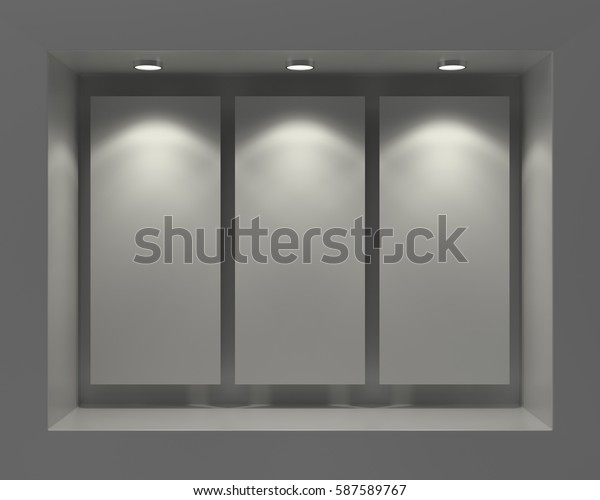 Blank White Posters Showcase Window Darkness Stock Illustration ...