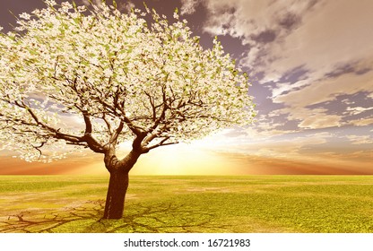Blossoming Tree Sunset Stock Illustration 16721983 | Shutterstock