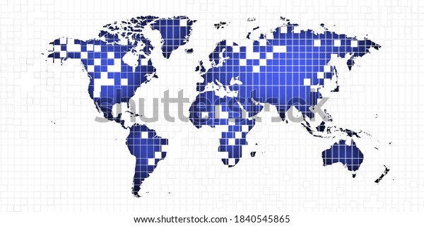 Blue Digital World Map Gird Pixels Stock Illustration 1840545865 ...