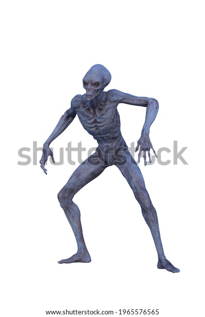 Blue Grey Skinned Alien Man Standing Stock Illustration 1965576565 ...