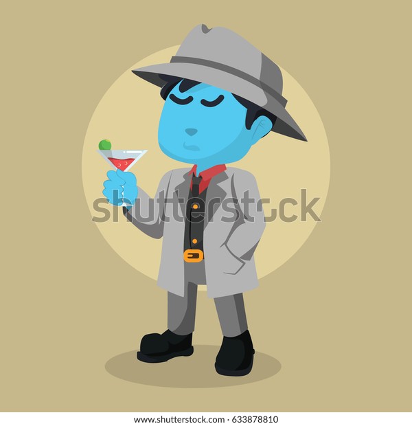 Blue Mafia Guy Drinking Red Wine Stock Illustration 633878810 ...
