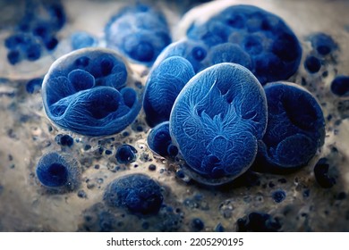 Blue Microbes Render Microbiological World Stock Illustration ...