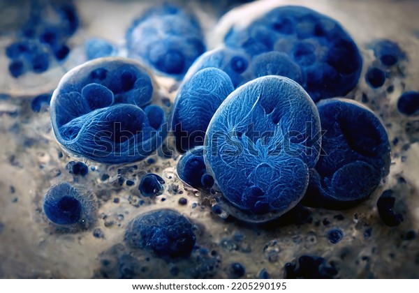Blue Microbes Render Microbiological World Stock Illustration ...