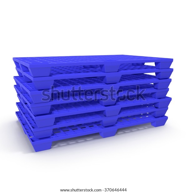 Blue Plastic Pallets Stack On White Stock Illustration 370646444