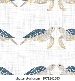 Blue Rustic Turtle Block Print On Stock Illustration 1971241883 ...