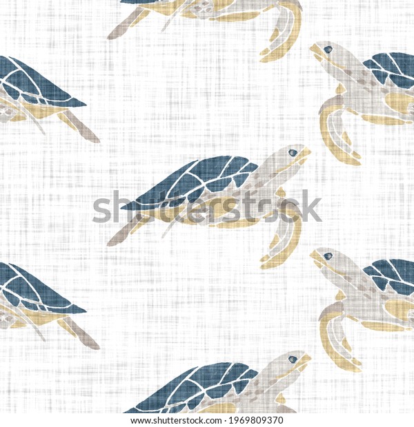 Blue Rustic Turtle Block Print On Stock Illustration 1969809370 ...