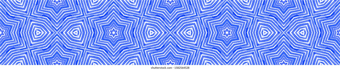 Blue Seamless Border Scroll Geometric Watercolor Stock Illustration ...
