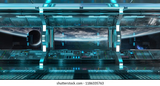 Blue Spaceship Interior Control Panel Station Stock Illustration ...