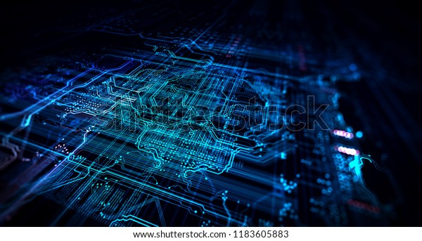 블루 기술 배경 회로 기판과 코드3d 스톡 일러스트 1183605883 Shutterstock