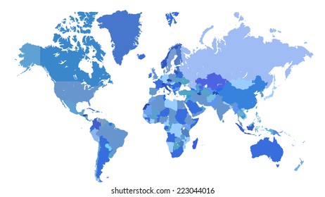 Blue World Map Borders Countries On 스톡 일러스트 223044016 | Shutterstock