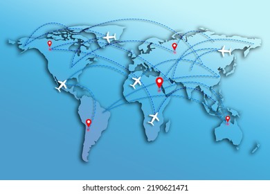 Blue World Map Dashed Trace Line Stock Illustration 2190621471 ...