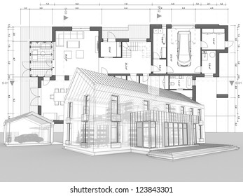 Blueprint Architecture Plan Perspective Drawing Contemporary Stock ...