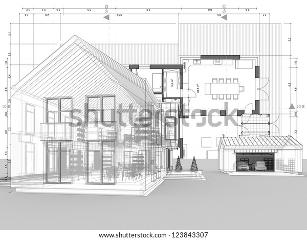 Blueprint Architecture Plan Perspective Drawing Contemporary Stock ...