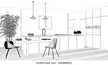 Kitchen Interior Sketch Dinner Table Stock Vector (Royalty Free ...