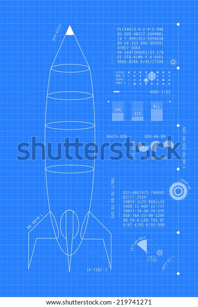 Blueprint Rocket Technical Drawing On Blue Stock Illustration 219741271 ...
