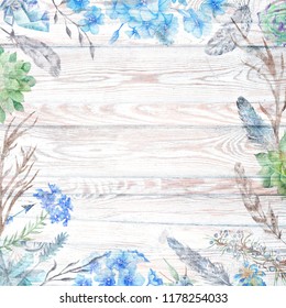 Boho Chic Fall Wood Background Flowers Stock Illustration 1178254033 ...