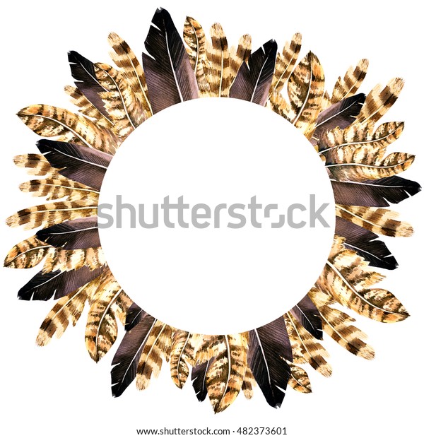 Boho Feathers Round Frame Border Stock Illustration 482373601 ...