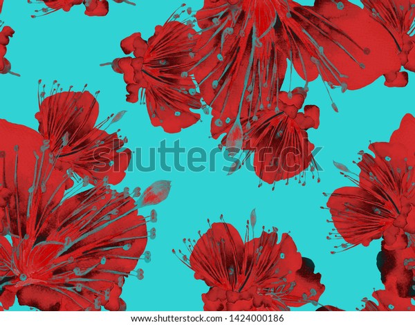 Bold Flower Pattern Large Exotic Seamless Stock Illustration 1424000186