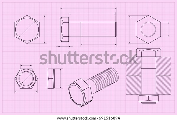 Bolt Technical Drawing On Pink Draft Stock Illustration 691516894 ...