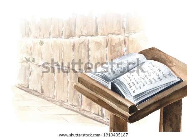 book of the Torah is open on the prayer table on the background of ...