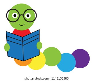 Book Worm Reading Stock Vector (Royalty Free) 1143133184