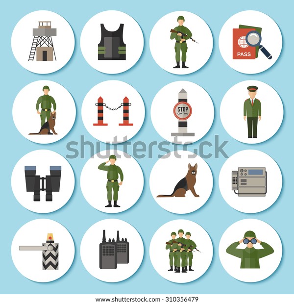 Border Guard Icon Sticker Flat Set 库存插图 310356479 | Shutterstock