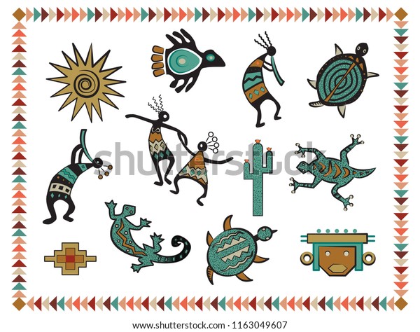 Border with southwest theme native american icons and symbols