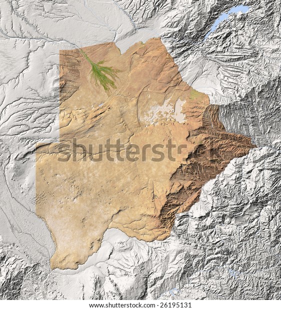 Botswana Shaded Relief Map Surrounding Territory Stock Illustration ...
