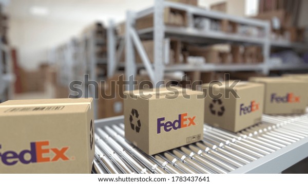 Boxes Fedex Logo On Conveyor Editorial Stock Illustration 1783437641