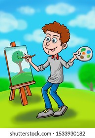 Boy Coloring Using Stand Drawing Park Stock Illustration 1533930182 ...