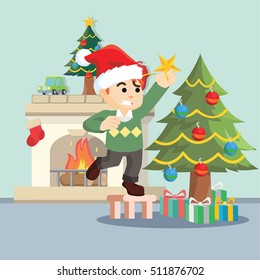 Boy Decorating Christmas Tree: ilustración de stock 511876702 ...
