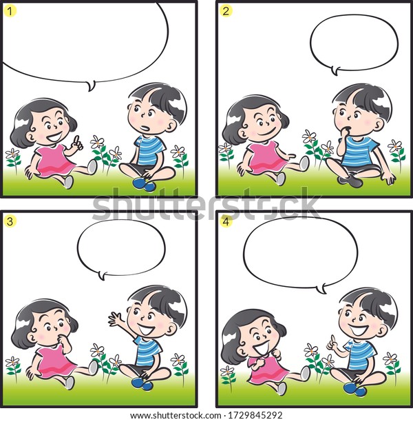 boy and girl with speech bubble set boy and girl with speech bubble set